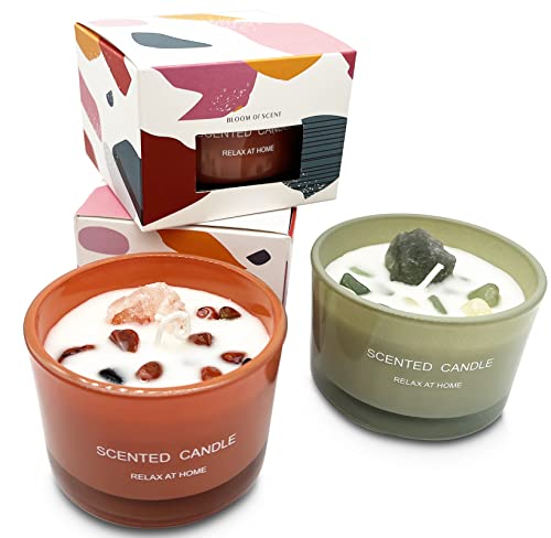 Healing Crystal Candles Decorative Soy Candle for Meditation Jar Candle Spiritual Gift for Women Scented Manifestation Candle 2 Pack Orange and Green