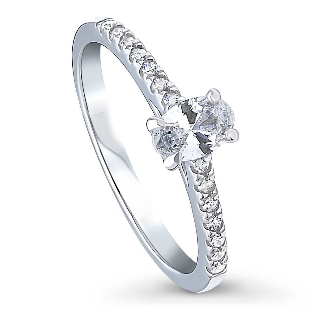 BERRICLE Sterling Silver Solitaire Wedding Engagement Rings 0.4 Carat Oval Cut Cubic Zirconia CZ Promise Ring for Women, Rhodium Plated Size 6