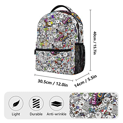 ELENAYAH Cat Gaming Backpack Kids School Bag Lightweight Daypack Travel Laptop Bag Women Men Bookbags