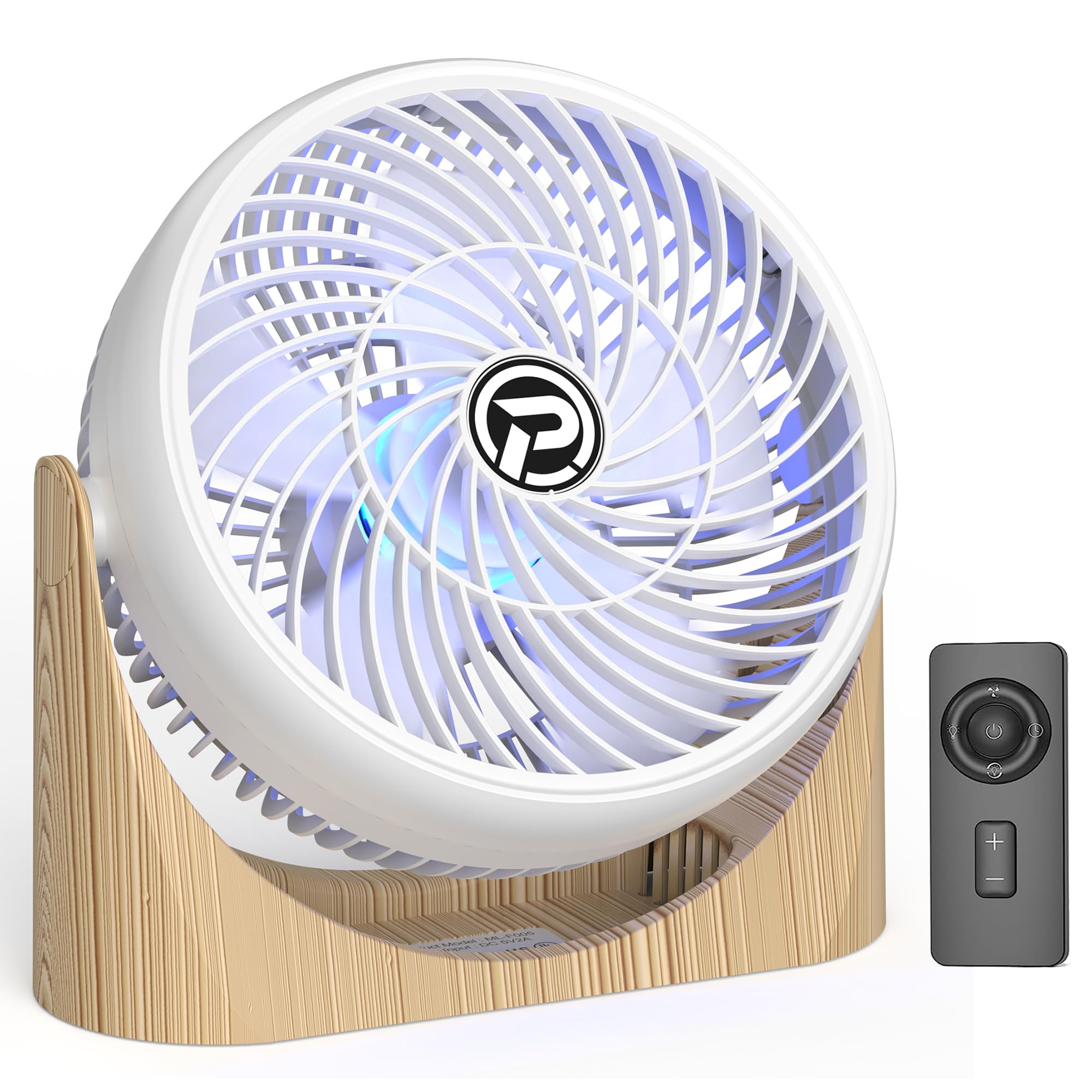 PELANZENHAU 8 inch Table Fan with Remote, USB Powered Desk Fan with RGB Light & Timer, 3 Strong Speeds & 360° Pivot Adjustable, Desktop Air Circulator Fan for Home Office Dorm RV Bedroom Travel