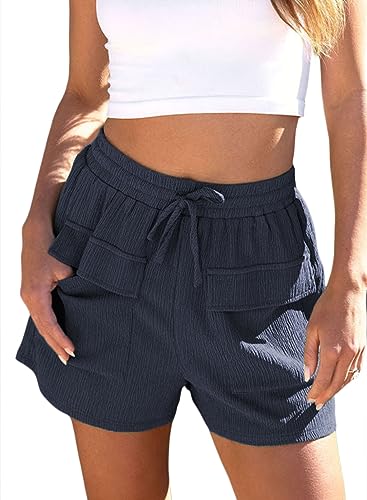 Dokotoo Ladies Womens Shorts Cotton Fashion Beach Shorts Resort Wear for Women 2023 Summer Cute Holiday Vacation Outfits for Women Shorts Blue Medium