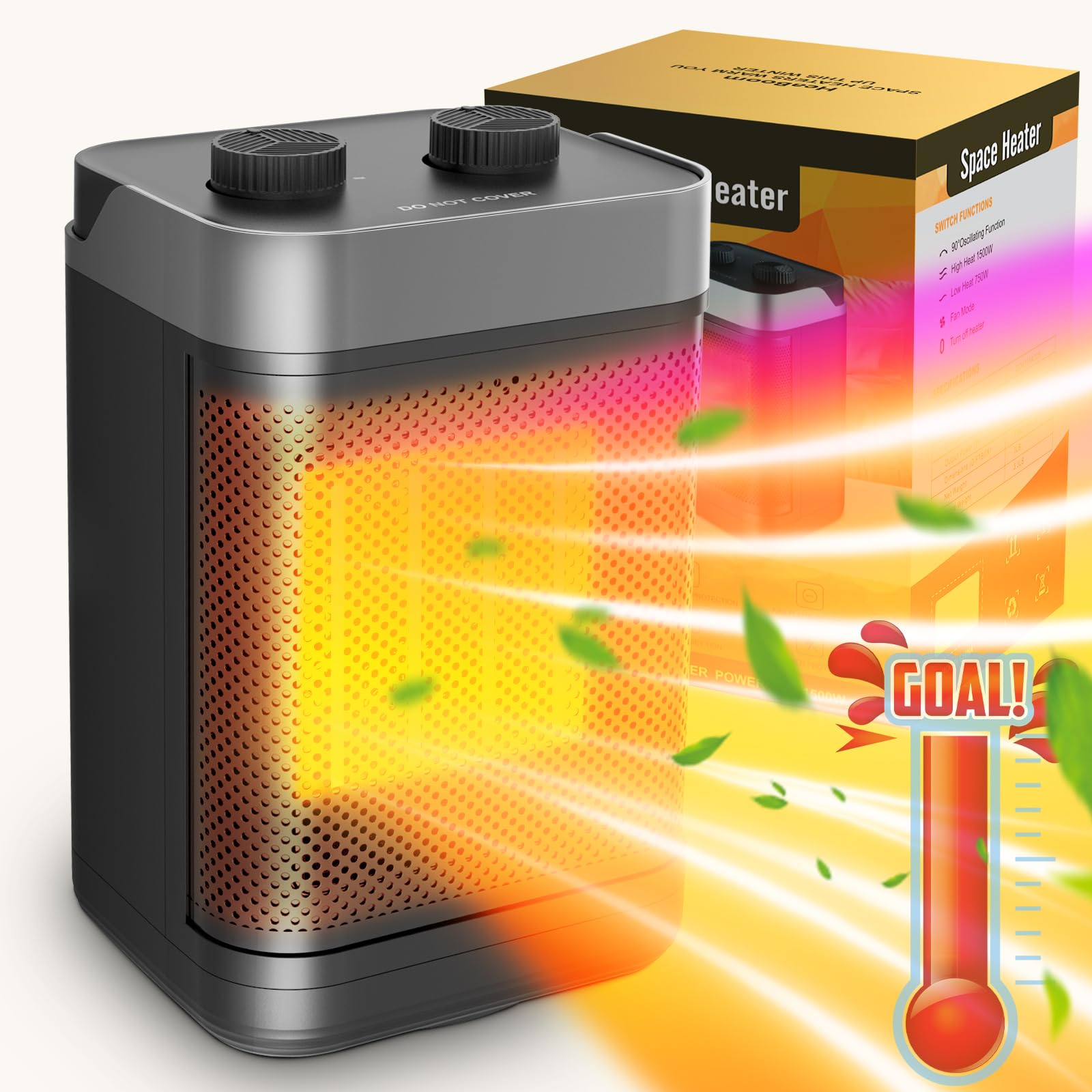 Electric Space Heater Large Room for Office Indoor, Mini Portable Personal Fast Heating Ceramic Space Heater with 90° Oscillating&Overheat Protection
