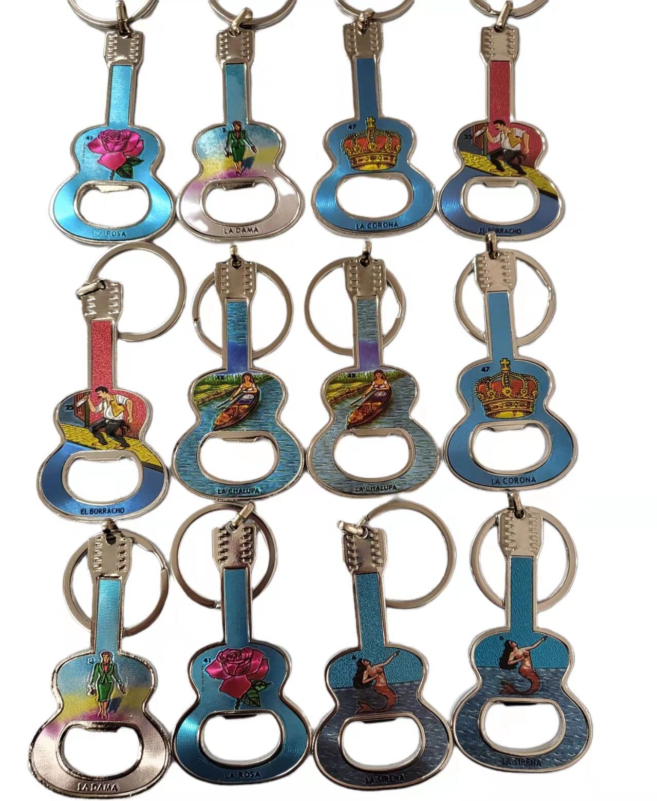 CLGIFT Set of 12 Loteria Mexican Bingo Game Bottle Opener Keychain/Bridal Shower/Baby Shower/QuinceaƱera/Birthday/Baptism/Religious Gift/Favor (Loteria Mexican Bingo Bottle Opener)