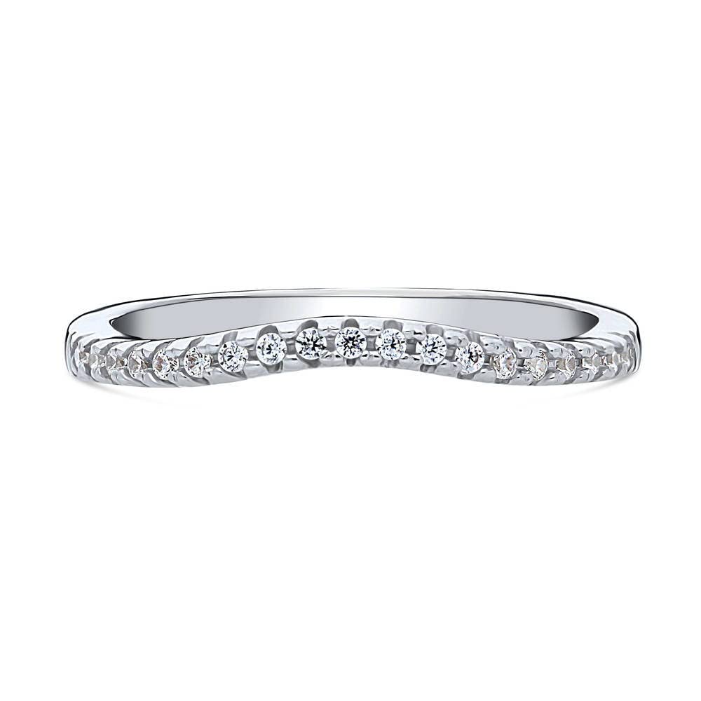 BERRICLE Sterling Silver Wedding Rings Cubic Zirconia CZ Curved Half Eternity Ring for Women, Rhodium Plated Size 7