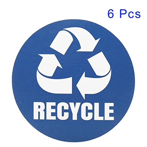 M METERXITY 6 Pack Recycle Sticker - Home Trash Can Labels, Strong Adhesion & Smooth Surface, Apply to Kitchen/Garden Trash Bin (5 Inch, White on Blue)