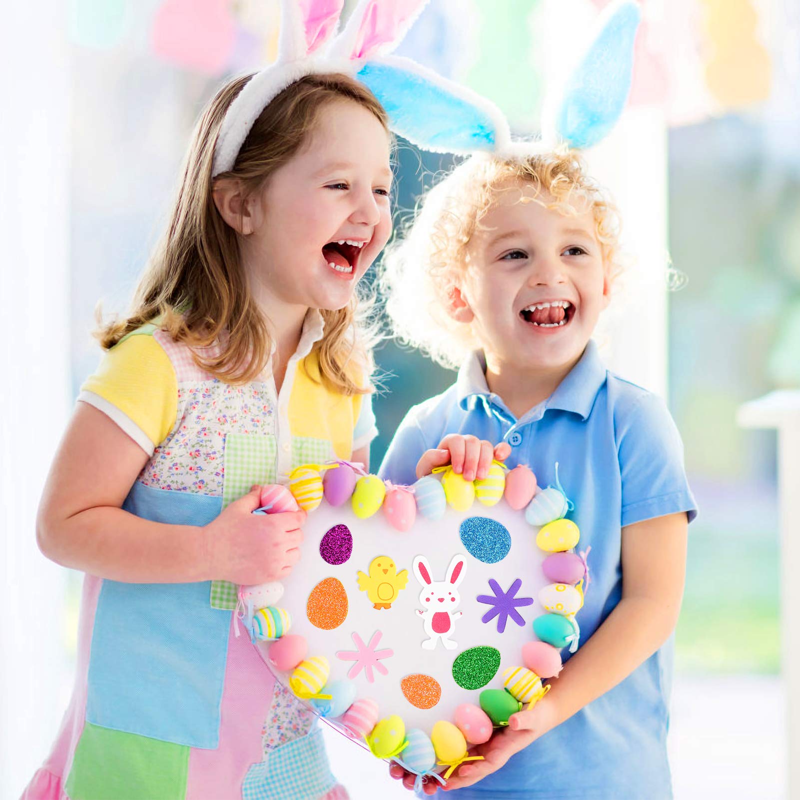 Konsait Bulk 208pcs Easter Foam Eggs Stickers, Bunny Chicken Self-Adhesive Foam Easter Eggs Shapes Stickers for Kid's Art DIY Craft Scrapbooks Supplies Easter Party Decor