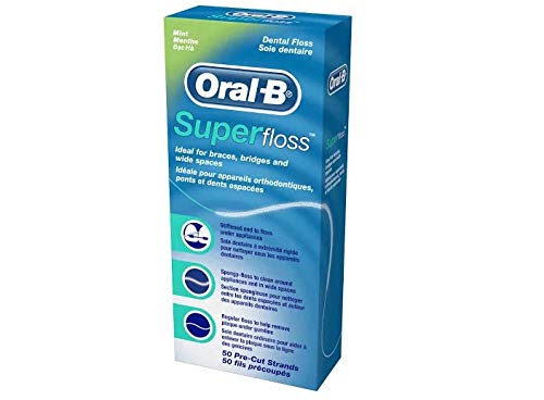 Oral-B Super Floss Mint Dental Floss for Braces Bridges - 50 Strips ( Packs 3 )