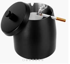 Outdoor Cigarette Ashtray with Lid Smokeless Stainless Steel Ash Trays Covered Windproof Smell Proof Ashtrays for Outside Patio Home Odorless Office Tabletop