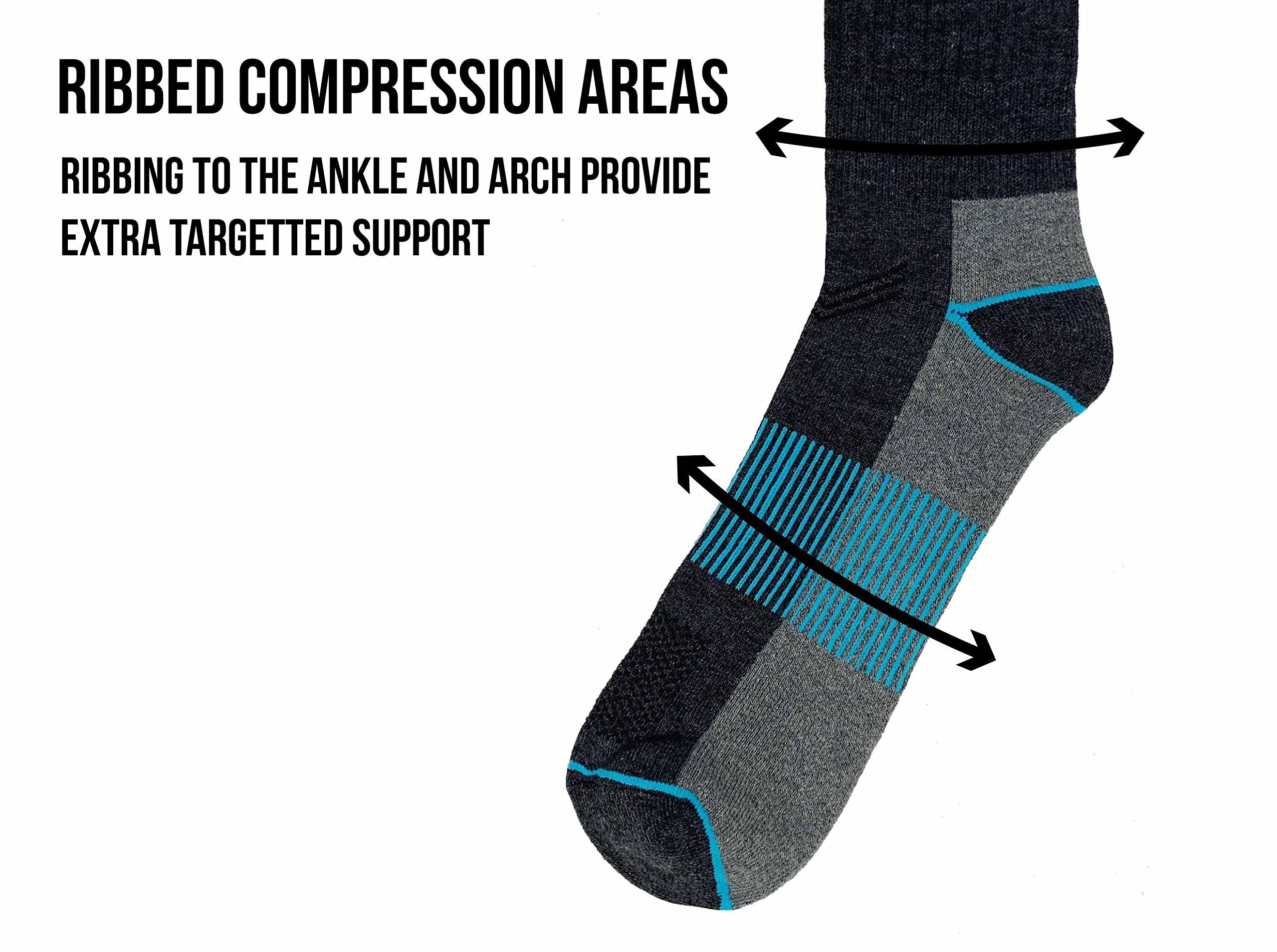 Bramble Mens light weight hiking boot socks | 3 Pairs | U.K. Size 6-11 | Grey/ Neon walking socks, Outdoor all year comfort hiking boot socks, activity socks