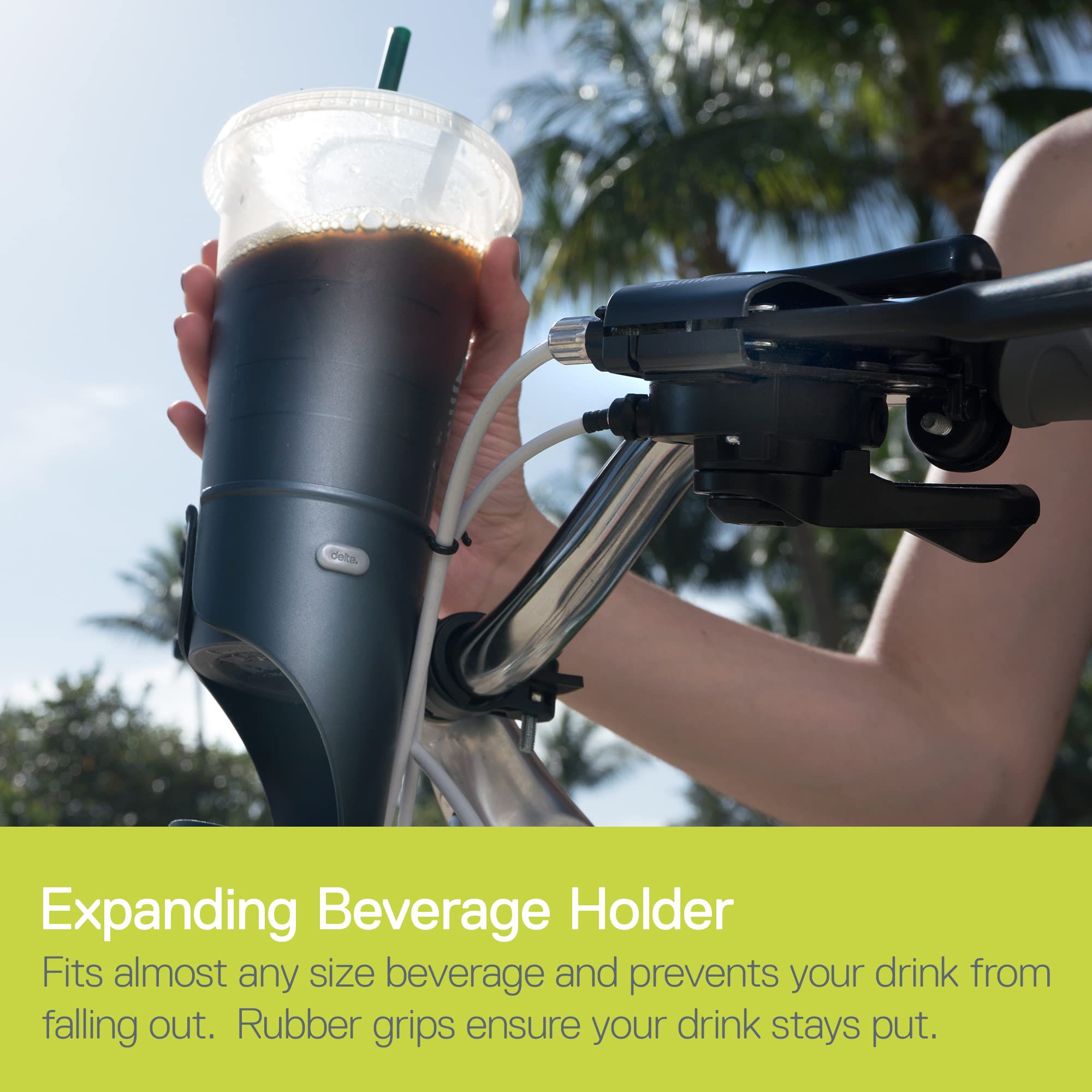 Bike Cup Holder by Delta Cycle - Expanding Beverage Cup Holder for Bike Handlebar - Universal Bike Drink Holder, Stroller Cup Holder, or Walker Cup Holder - Tool-Free Installation