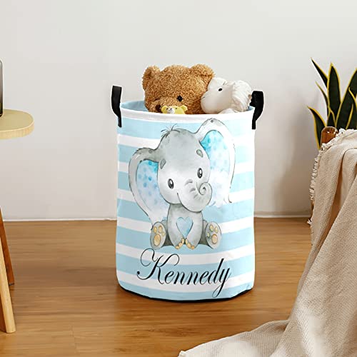 Personalized Baby Laundry Basket for Boys Girls Custom Laundry Hamper with Handle Collapsible Organizer Storage Bathroom Living Room Bedroom Decor (Baby elephant)