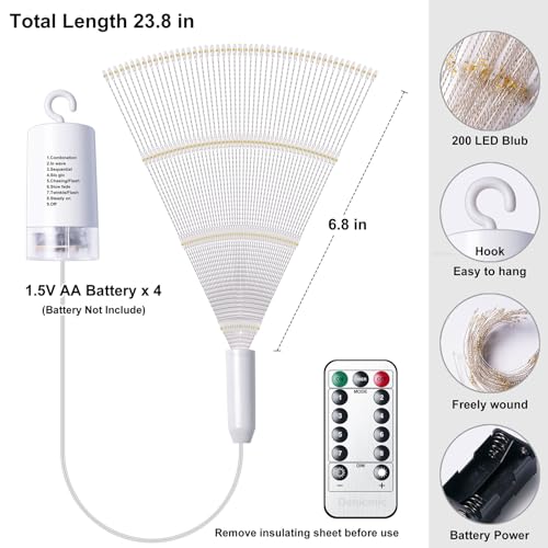 DenicMic Firework Lights 200 LED Copper Wire Starburst Light, 8 Modes Battery Operated Fairy Star Sphere Lights with Remote, Warm White Hanging Ceiling Decorations for Bedroom, Christmas, Party 2 Pack