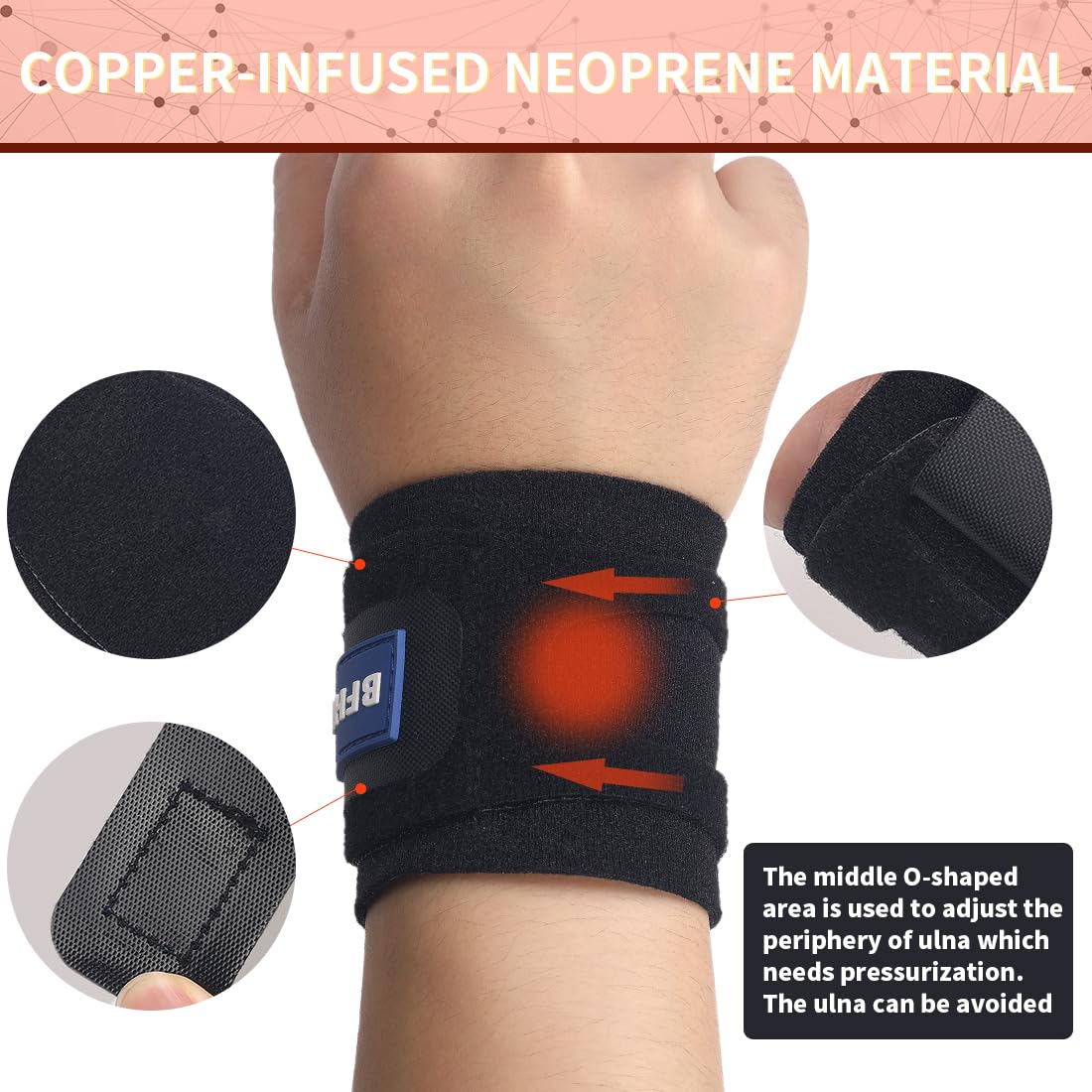 BFHB Wrist Brace for TFCC Tears - Adjustable, Dual protection, Fit Both Right & Left Hand, Support for Fitness, Weightlifting, Tendonitis, Carpal Tunnel Arthritis, Pain Relief- (Black)