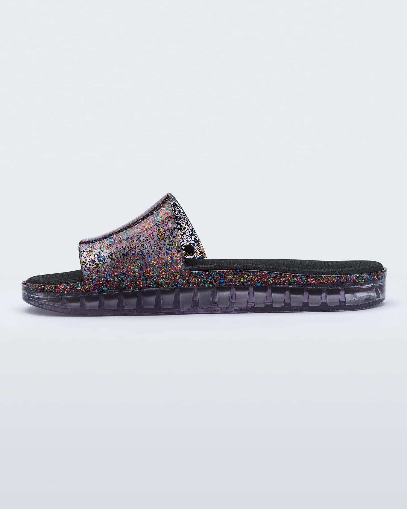 Melissa Next Gen Beach Jelly Slides for Women - Super Soft and Flexible, Stylish Slip-on Vegan Jelly Sandals, Flip Flops with Open Toe Design, Glitter/Clear, 8