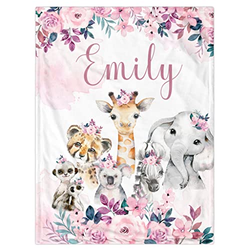 Personalized Baby Blanket for Girls with Name Custom Baby Blanket Throw Customized Name Receiving Swaddle Blanket for Infant Newborn Toddler Kid Name Blanket Soft Fleece Blanket(Woodland Animal)