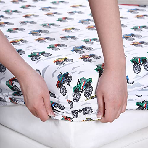 Poppy & Fritz Kids, Twin Sheet Set, Stain Resistant Kids Bedding, Soft & Cozy Toddler Bedding Set (Trucks Grey, Twin)