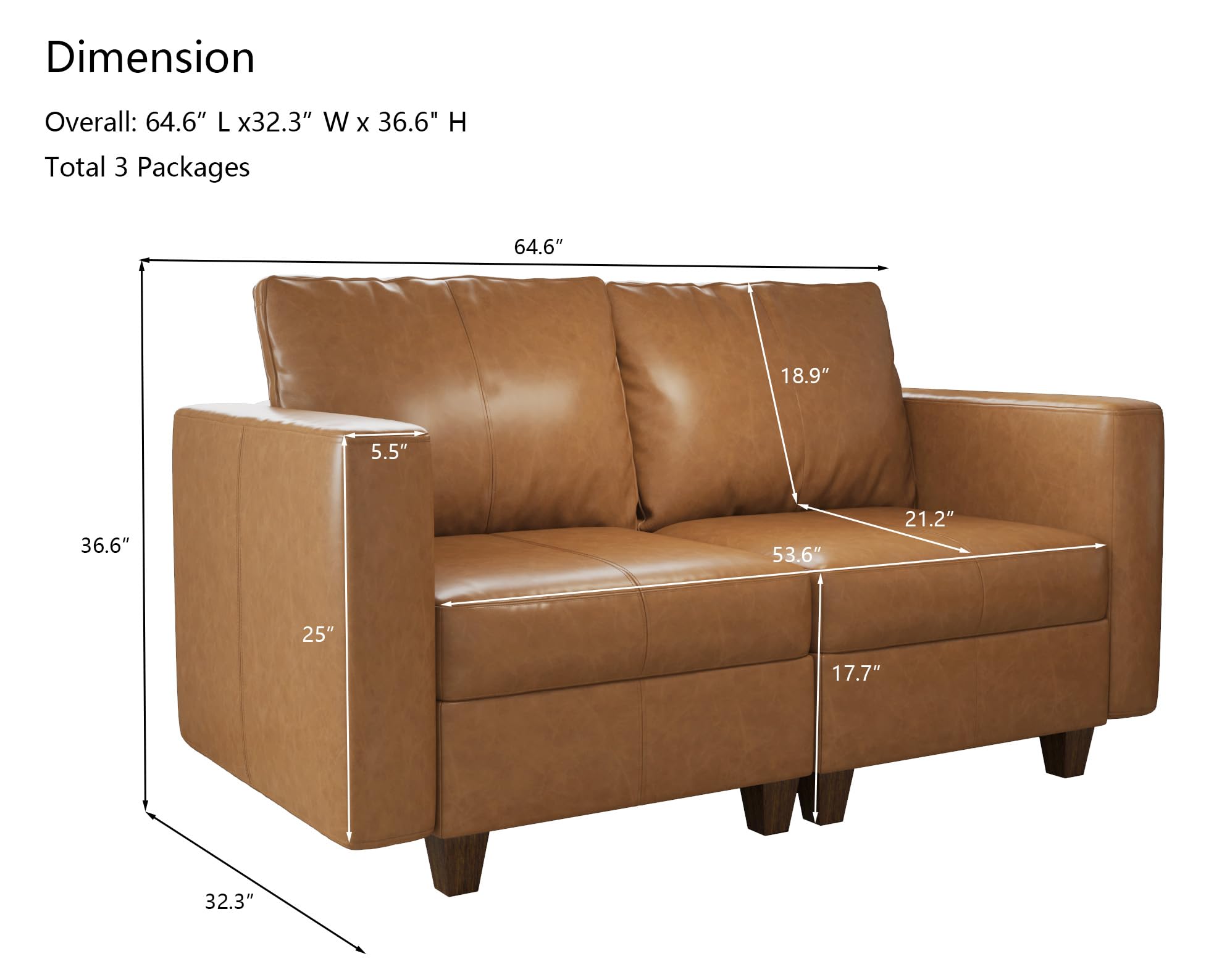 EASE MOOSE Modular Sectional Loveseat Sofa Couch with Storage Seats, 2 Seat Faux Leather Convertible Modular Sofa Love Seats for Small Spaces