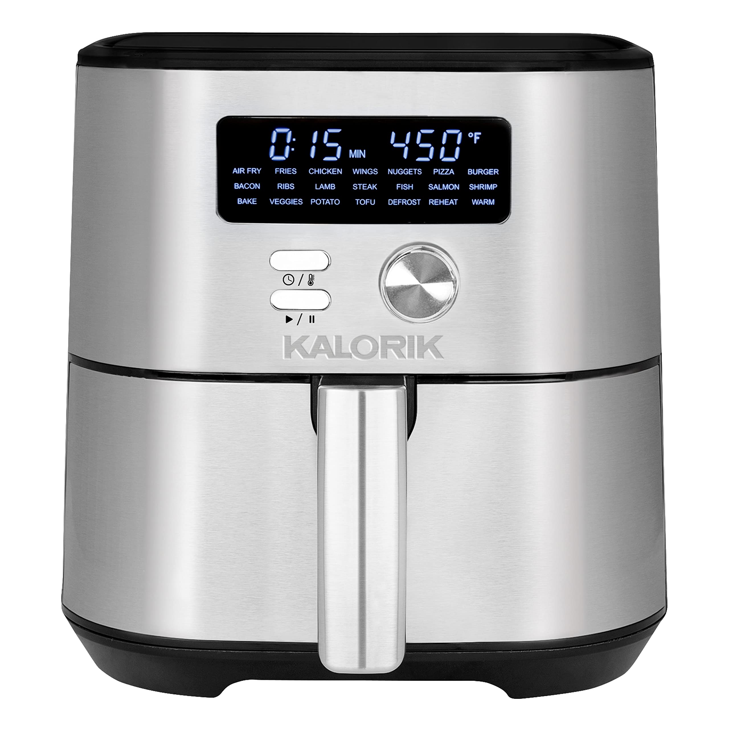 Kalorik MAXXĀ® Digital Air Fryer FT 47823 BKSS | 6-Quart Oilless Air Fryer with 7 Cooking Functions | LED Display | 21 Smart Presets | 5 Dishwasher-Safe Accessories & Bonus Recipe Book | Nonstick Air Frying BasketĀ | 1750W | Stainless Steel & Black