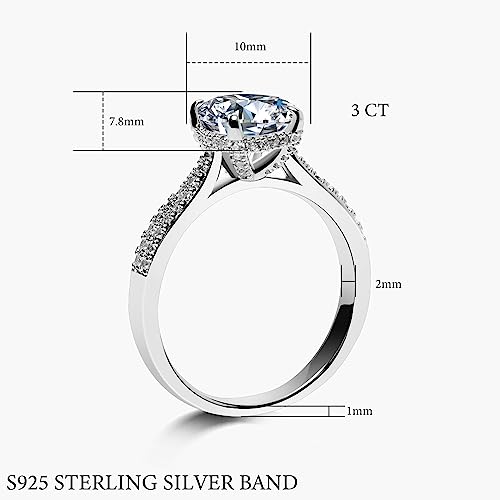 Elio Passero Engagement Rings,S925 Sterling Silver Solitaire 3CT CZ Engagement Rings Round/Oval/Pillow-shaped/Rectangular Promise Engagement Wedding Bands with Side Stones for Women Couple Rings Size4-10