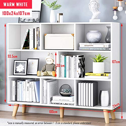 IOTXY Wooden Open Shelf Bookcase - 3-Tier Floor Standing Display Cabinet Rack with Legs, 8 Cubes Bookshelf, Warm White