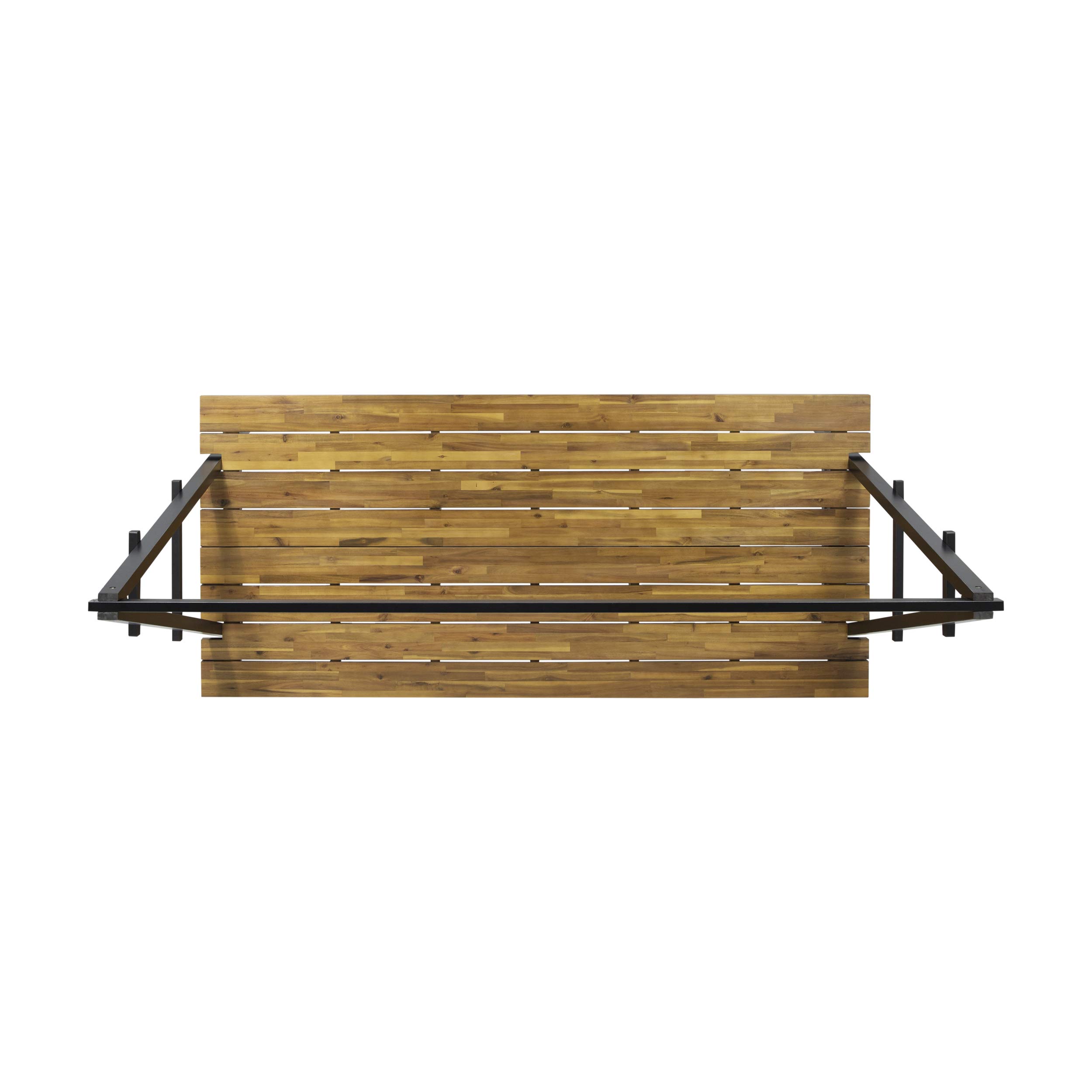 GDFStudio Outdoor Acacia Wood 88.5" Dining Table with Iron Plant Hanger, Finish and Black