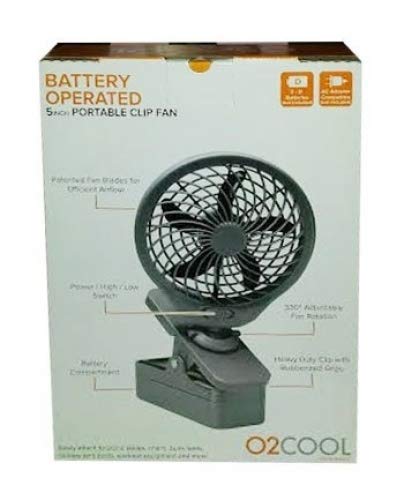 O2COOL 5" Battery Operated Clip Fan Grey