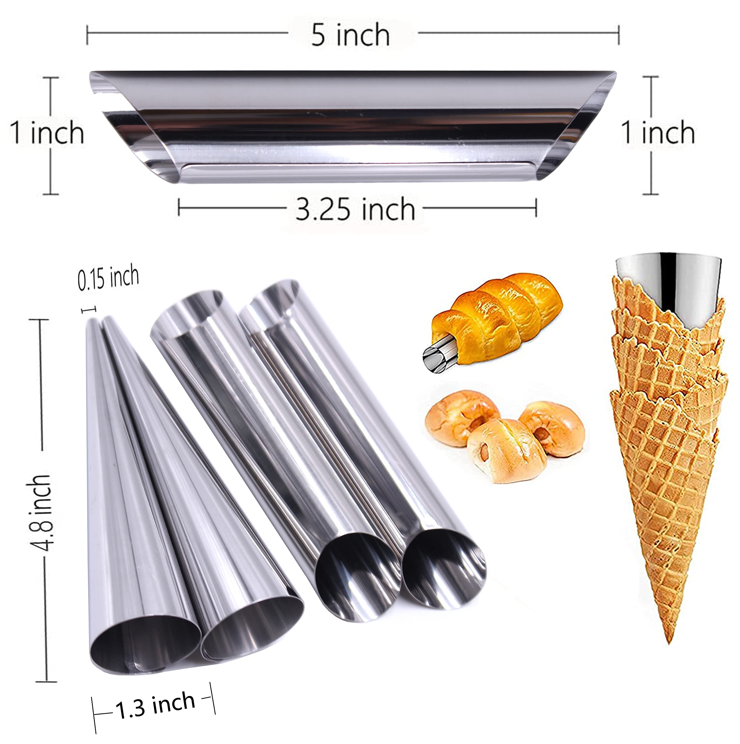 Cream Horn Molds, 21 pcs Moulds Stainless Steel Cannoli Form Tubes Cream Roll Mold Screw Croissant Mold Cone Tubular Shaped Mold for Cannoli Tubes Croissant Baking Forms Mould with Cleaning Brush