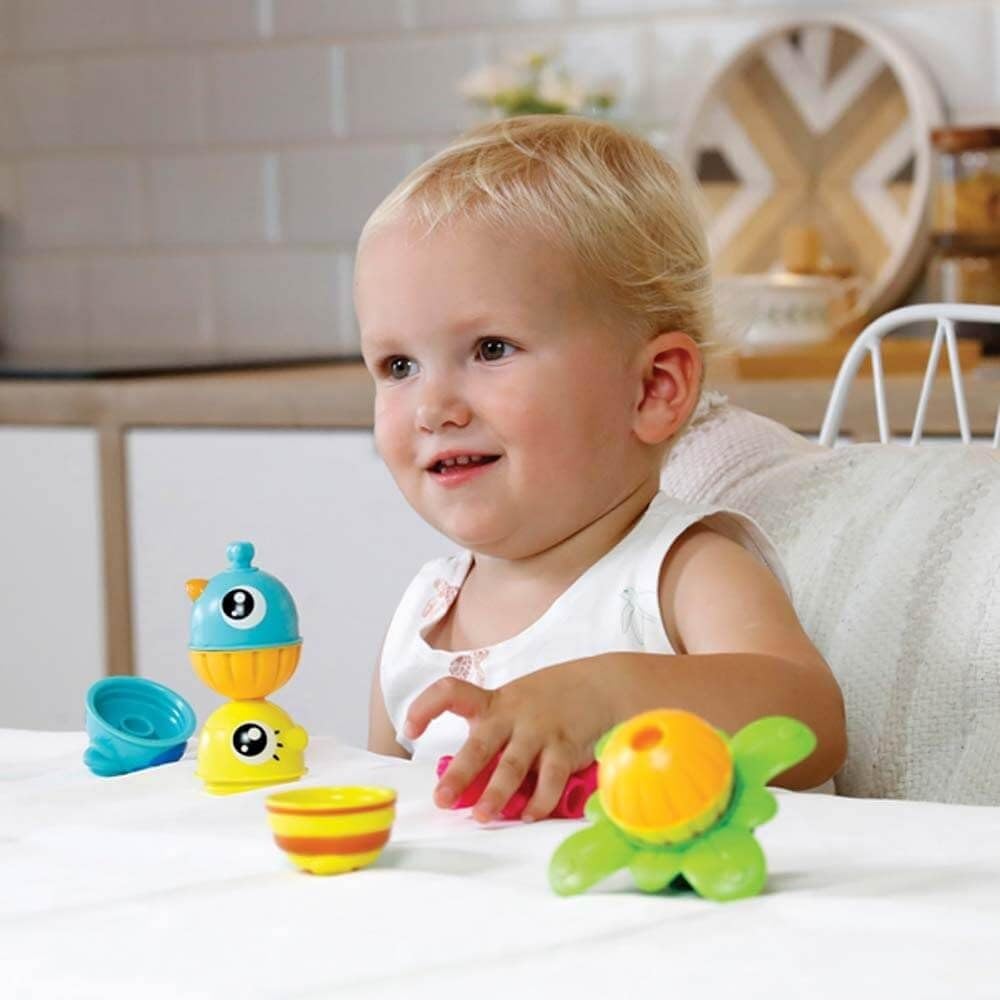 Lalaboom My First Step-by-Step Developmental Sensory 6 Piece Character Bead Activity Tube Set – Pop, Twist, Mix, and Stack— Montessori Method STEM Focus – Dishwasher Safe - Ages 10 Months+ - BL310