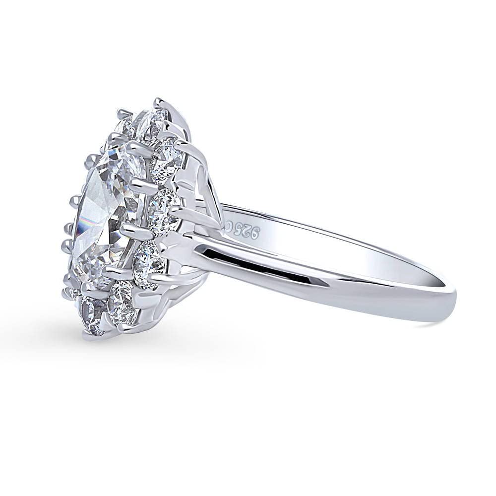 BERRICLE Sterling Silver Flower Cubic Zirconia CZ Statement Halo Fashion Ring for Women, Rhodium Plated Size 7