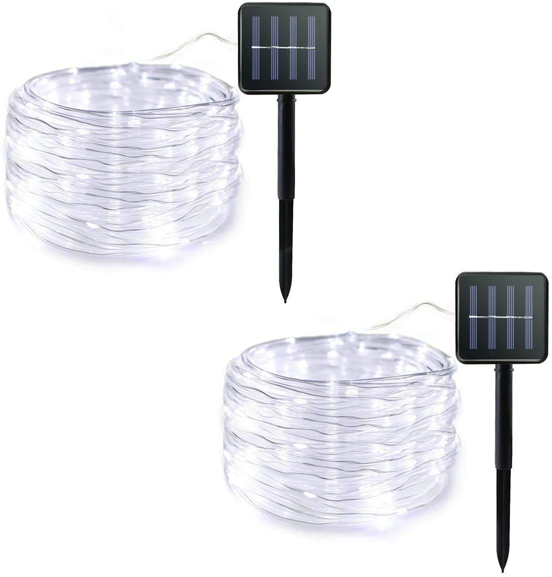 Lalapao Rope Lights 2 Pack Solar Powered Xmas String Lights 120 LED Christmas Fairy Decor Lighting with 8 Modes for Outdoor Indoor Tree Garden Patio Lawn Holiday Bedroom Wedding Waterproof (White)