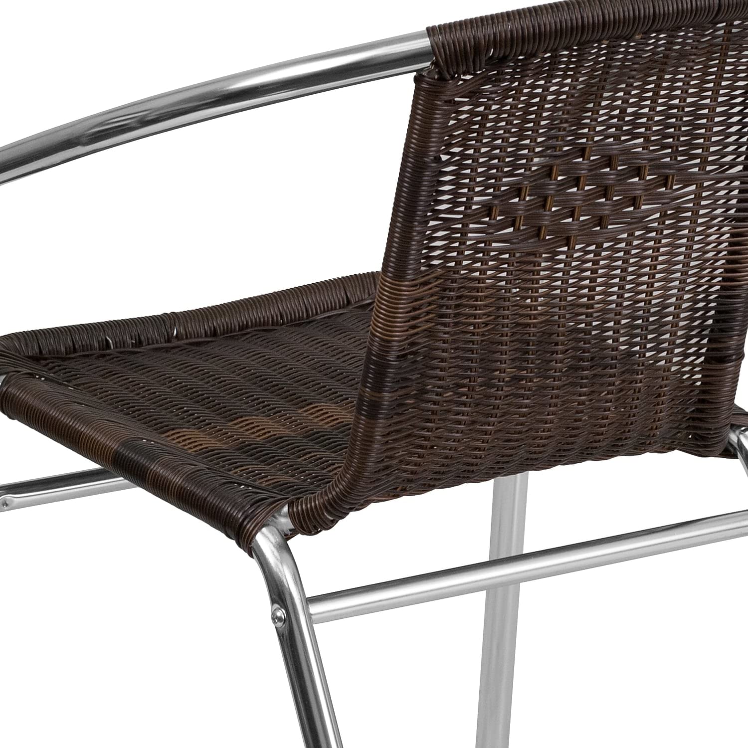 Flash Furniture Lila 4 Pack Commercial Aluminum and Dark Brown Rattan Indoor-Outdoor Restaurant Stack Chair
