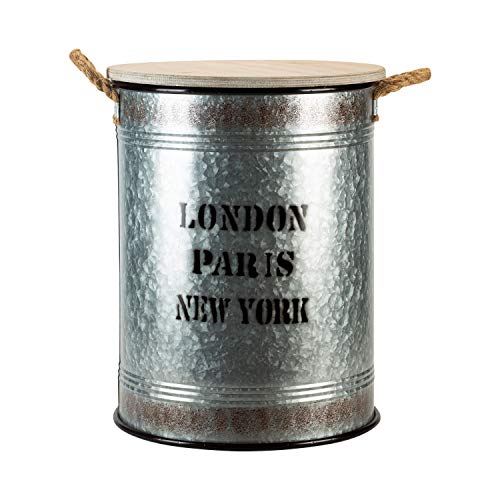Organize It All Cobblestone Metal Storage Bin Décor, Set of 2 Multi Sized, with Wooden Lid and Handles, in Grey