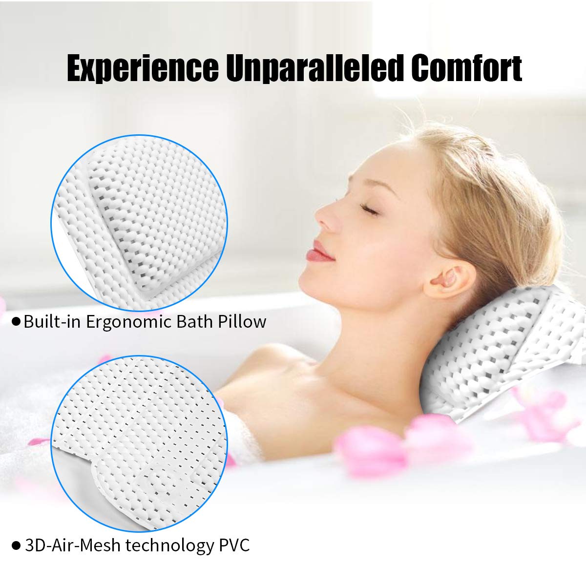 Bath Pillow Full Body, SurSoul Quick-Drying Spa Pillow for Tub, Bathtub Pillow with Soft PVC, Bath Bed with Suction Cups