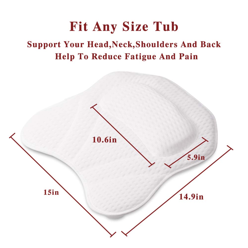 Bath Pillow Spa Bathtub Pillows Tub Cushion Head,Neck,Shoulder and Back Support Rest with 6 Nonslip Strong Suction Cups Home Bathing Relaxation 4D Mesh Material Bathing Decor Gifts