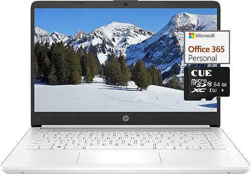 HP Newest 14" Ultral Light Student Laptop, Intel N4120 Quad-Core(> N4020), 16GB RAM, 128GB Storage(64GB eMMC+64GBSD Card), One Year Office 365, WiFi, Webcam, HDMI, USB-A&C, Win 11