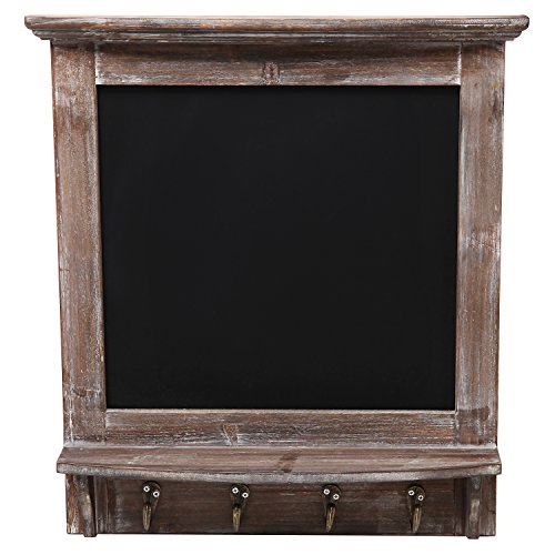 MyGift® Wall Mount Country Rustic Brown Wood Framed Memo Chalkboard Wall Organizer with 4 Key Hooks
