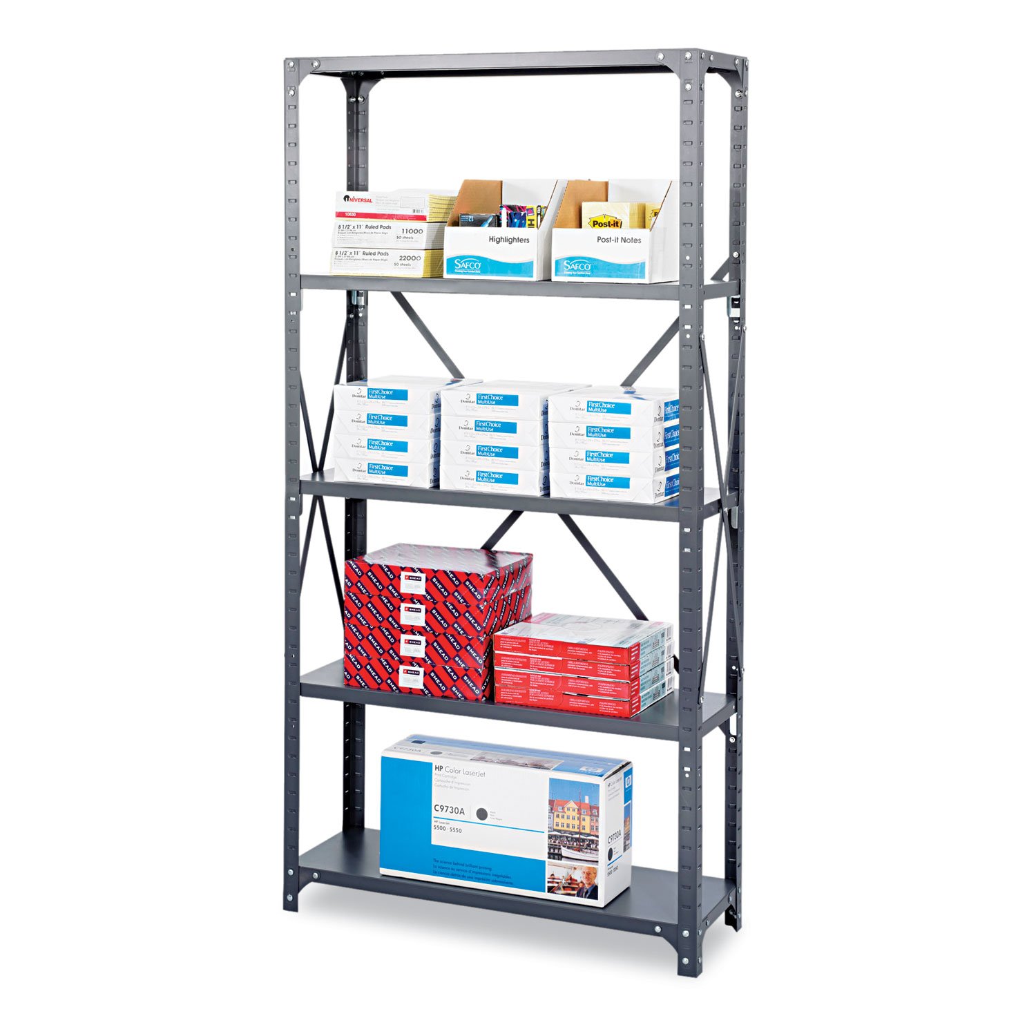 Safco 6270 Commercial Steel Shelving Unit, Six-Shelf, 36w x 24d x 75h, Dark Gray