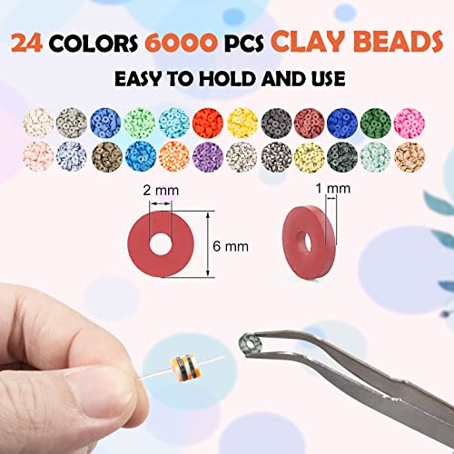 Lynnmos Clay Beads 8000 Pcs 2 Boxes Bracelet Making Kit - 24 Colors Polymer Clay Beads for Bracelet Making Set - Heishi Disc Beads for Jewelry Making kit with Charms and Gift Pack for Girls