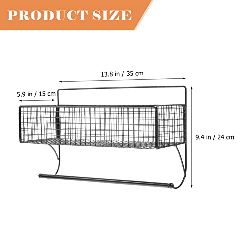 Hemoton Bathroom Towel Rack Grid Basket: Wall Wire Basket with Towel Bar Wall Organizer Shelf Iron Towel Holder for Home Office Wall Storage
