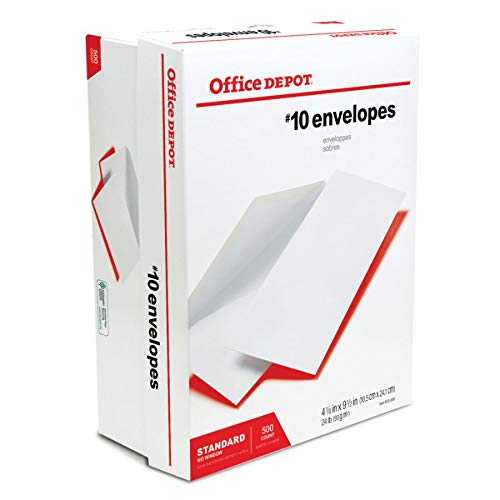 Office Depot All-Purpose Envelopes, 10 (4 1/8in. x 9 1/2in.), White, Box of 500, 12010