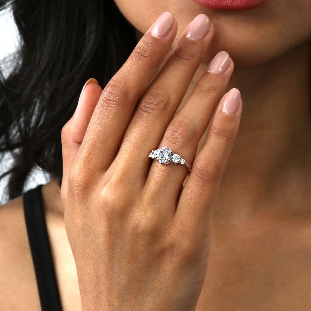BERRICLE Sterling Silver 5-Stone Cubic Zirconia CZ Fashion Ring for Women, Rhodium Plated Size 7