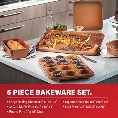 Gotham Steel 20 Pc Pots and Pans Set Nonstick Cookware Set + Bakeware Set, Complete Ceramic Cookware Set for Kitchen, Non Stick Pots and Pans Set with Lids, Dishwasher / Oven Safe, Non Toxic - Red