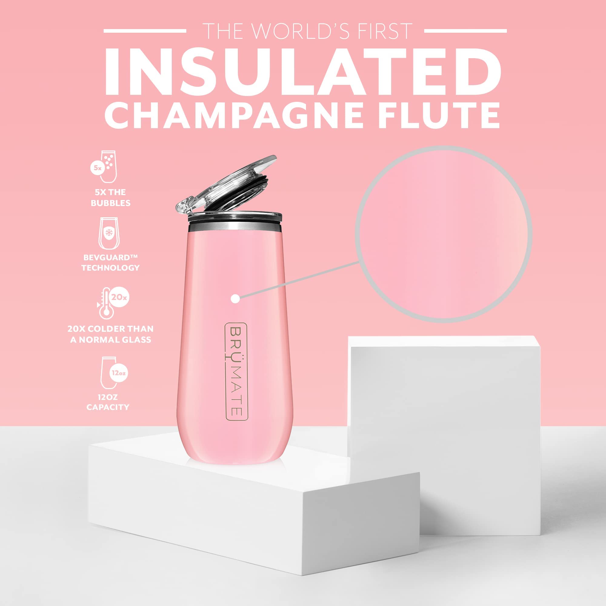 BrüMate 12oz Insulated Champagne Flute With Flip-Top Lid - Made With Vacuum Insulated Stainless Steel (Glitter Merlot)