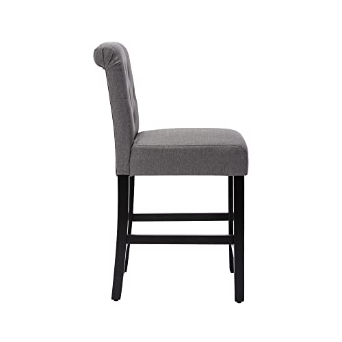 GOTMINSI Bar Stools for Kitchen Island 24 Inches, Set of 4 Fabric Barstools Upholstered Back Counter Height Bar Stools with Button Tufted Decoration Leisure Style Wooden Bar Chairs(Grey)