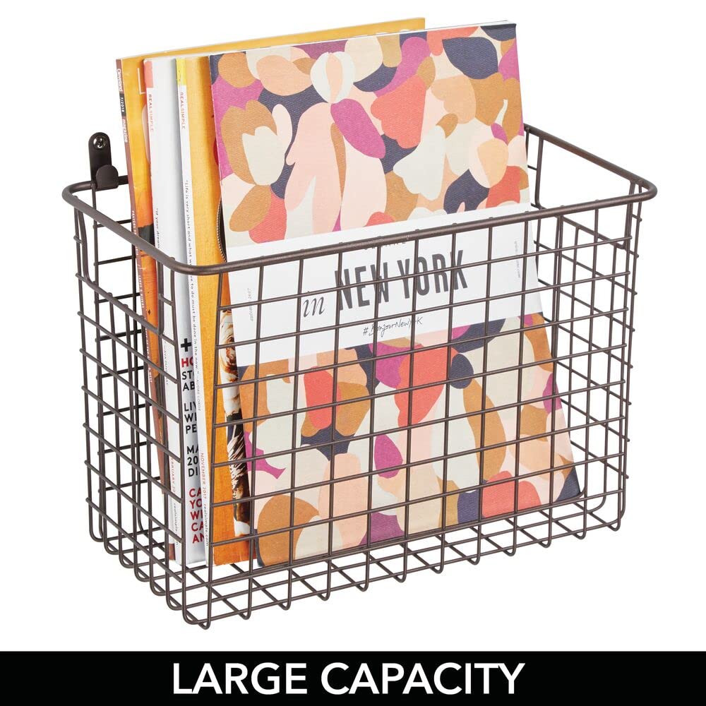 mDesign Portable Metal Wire Wall Mount Decor Storage Organizer Basket Bin - Hang in Kitchen, Garage, Entryway, Mudroom, Bedroom, Bathroom, Laundry Room - Concerto Collection - 2 Pack - Bronze