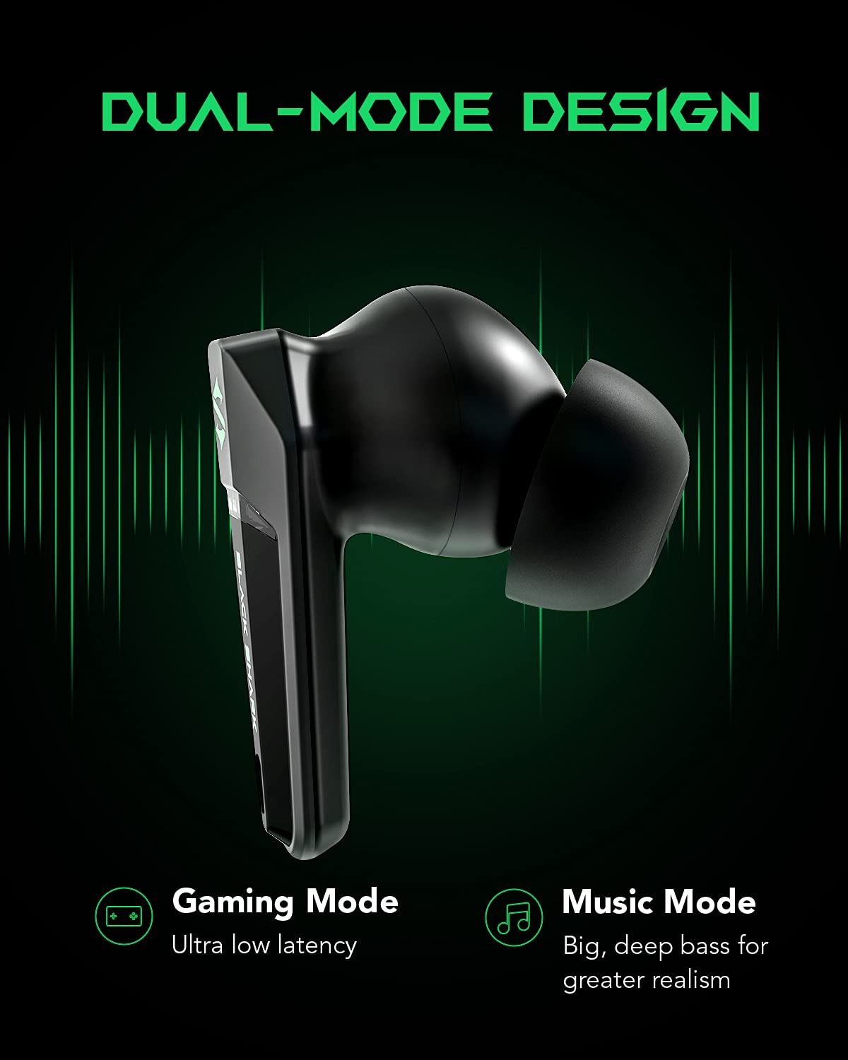 Black Shark Bluetooth Earbuds Wireless with 45ms Ultra-Low Latency, Gaming 5.2, Dual Modes, 10mm Driver, 35H Play Time, IPX4 Waterproof, Built-in Mic - Lucifer T1