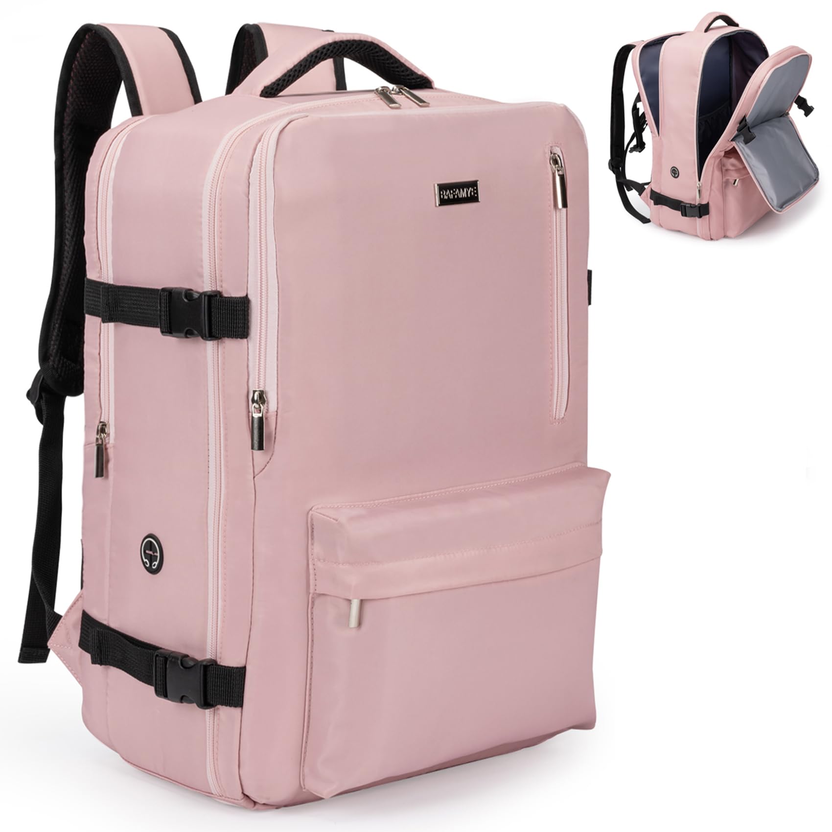 BAFAMYE Travel 17" Laptop backpack personal item size,TSA Friendly Carry-on Backpack Airline Approved Women Men,Waterproof Durable Business Backpack with USB Charging Port,Weekend backpack-Pink