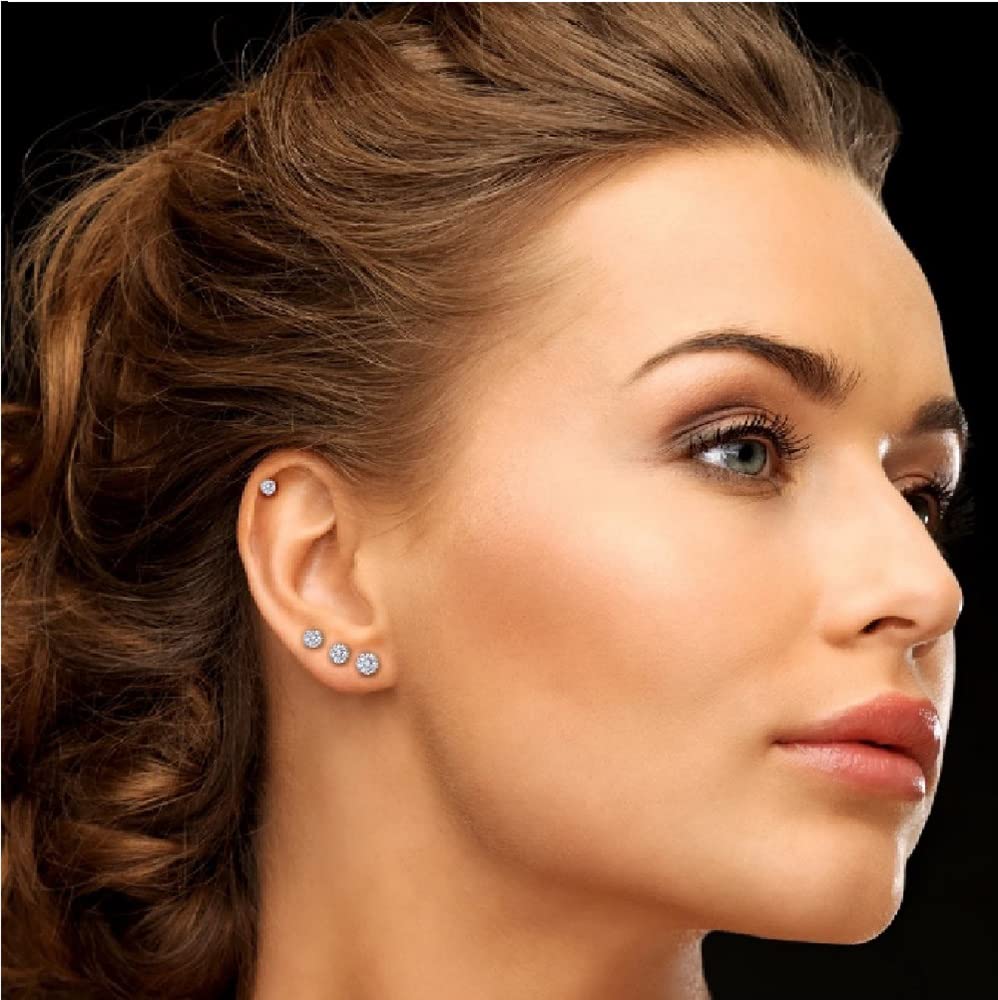 Begonia Accessories Hypoallergenic 925 Sterling Silver Blue Cubic Zircon Stud Earrings 2pcs Sets Size 7mm