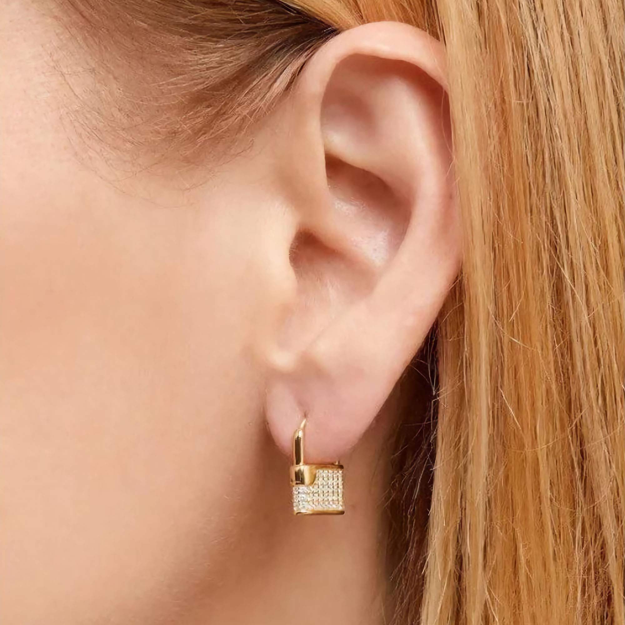 MEVECCO Lock Earrings Padlock Huggie Hoop Earrings 18K Gold Plated Dainty Micro Pave CZ Lock Dangle Charm Mini Lovers Padlock Earrings Minimalist Stacking Hoop Earrings