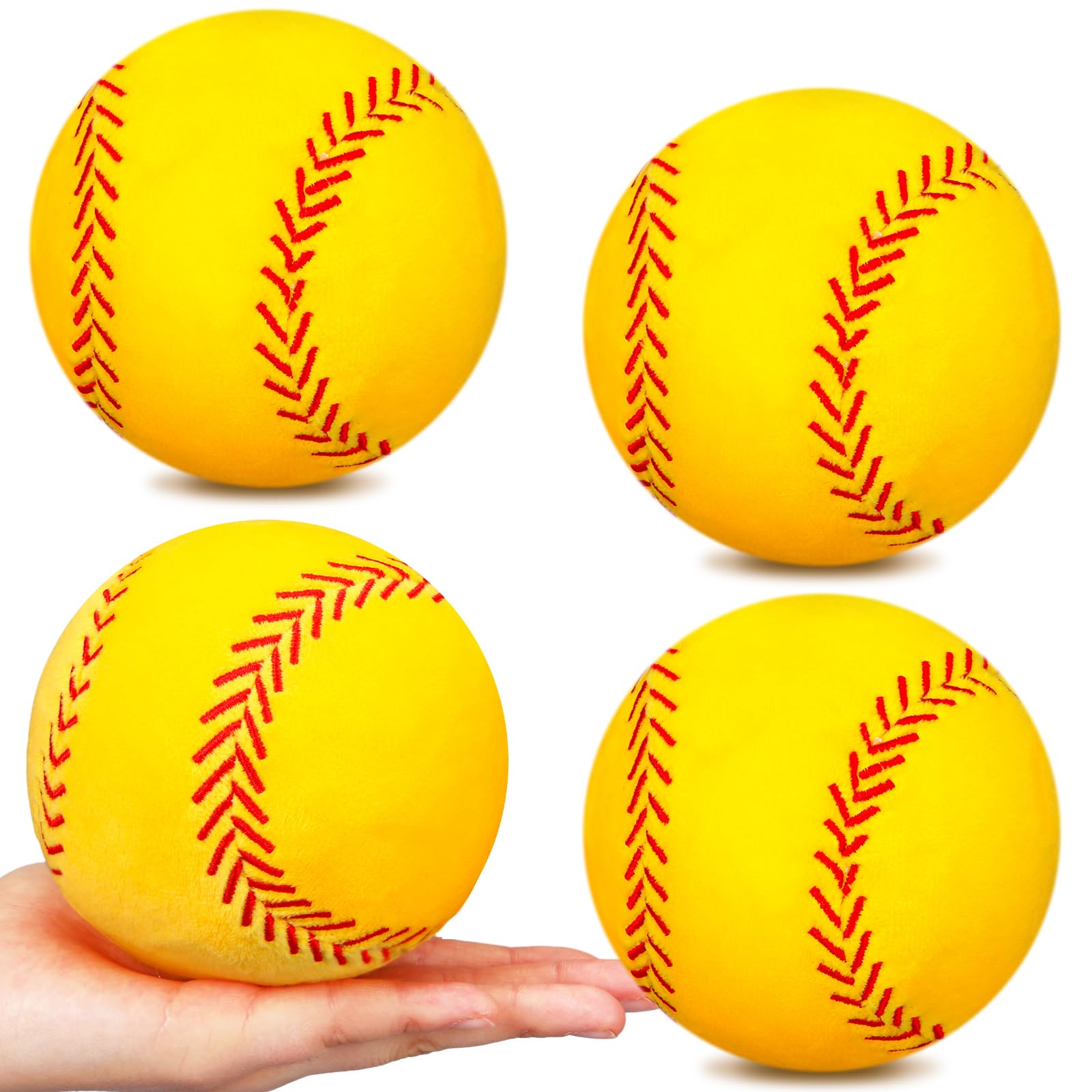 Gerrii 4 Pcs Plush Softball Pillow 4.8 Inch Fluffy Plush Stuffed Throw Pillow for Playing Catch Sports Playtime Softball Plush Stuffed Softball Gift Home Room Decor